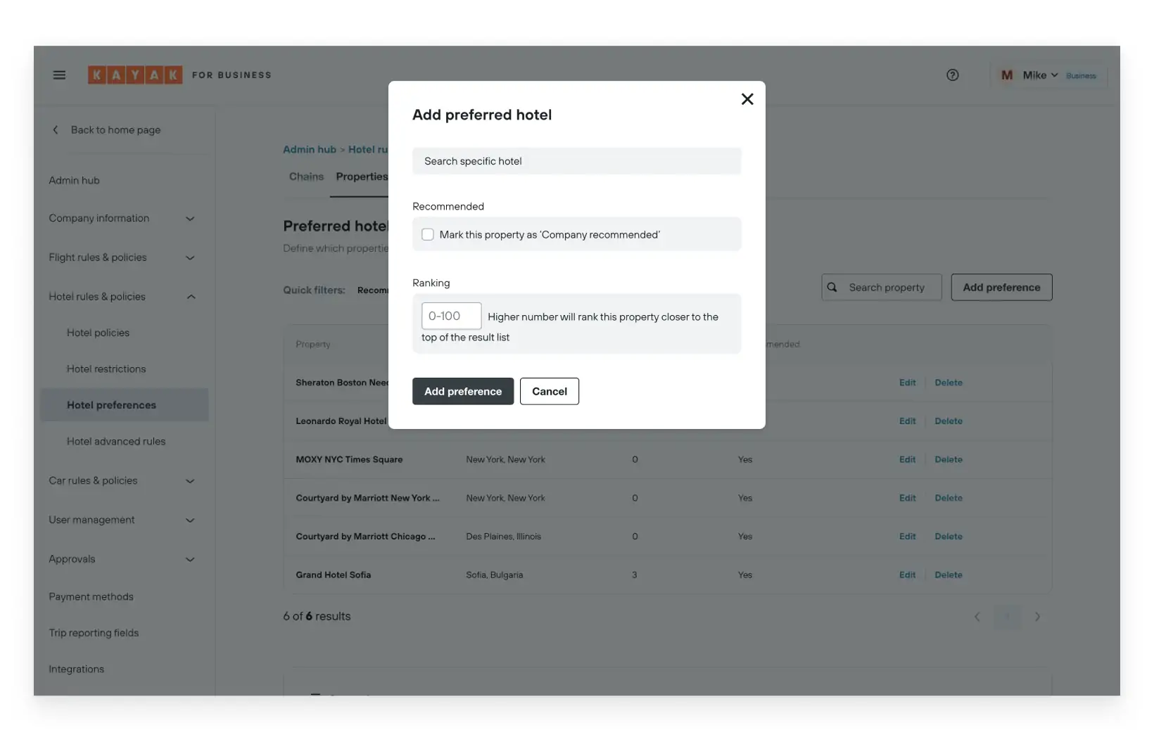 Hotel Preferences - KAYAK for Business Help Center